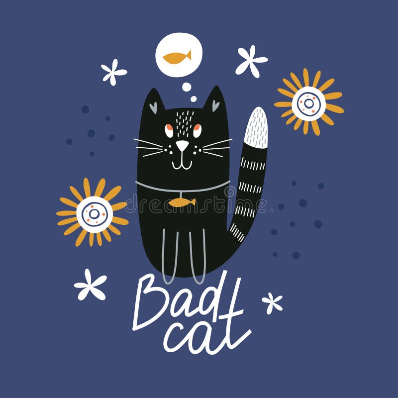 Bad Cat. Spring Time. Flat Color Simple Style Design. Stock Vector ...