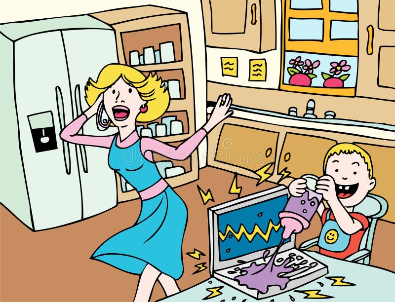 Bad Day for Mommy: Laptop Accident Stock Vector - Illustration of ...