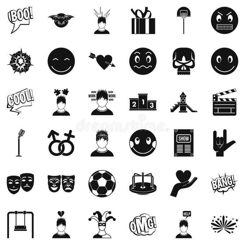 Bad Emotion Icons Set, Simple Style Stock Vector - Illustration of rock ...