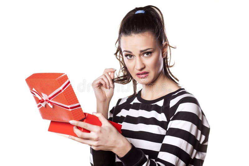 Bad gift stock image. Image of discontent, brunette, beautiful - 61874389