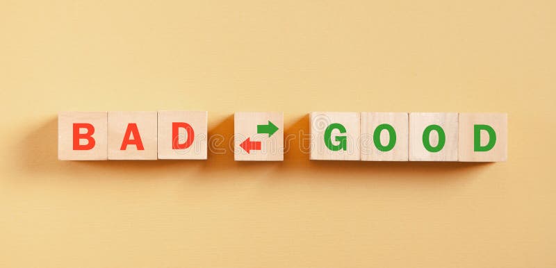 Bad and Good Words with Arrows on Wooden Cubes Stock Photo - Image of ...