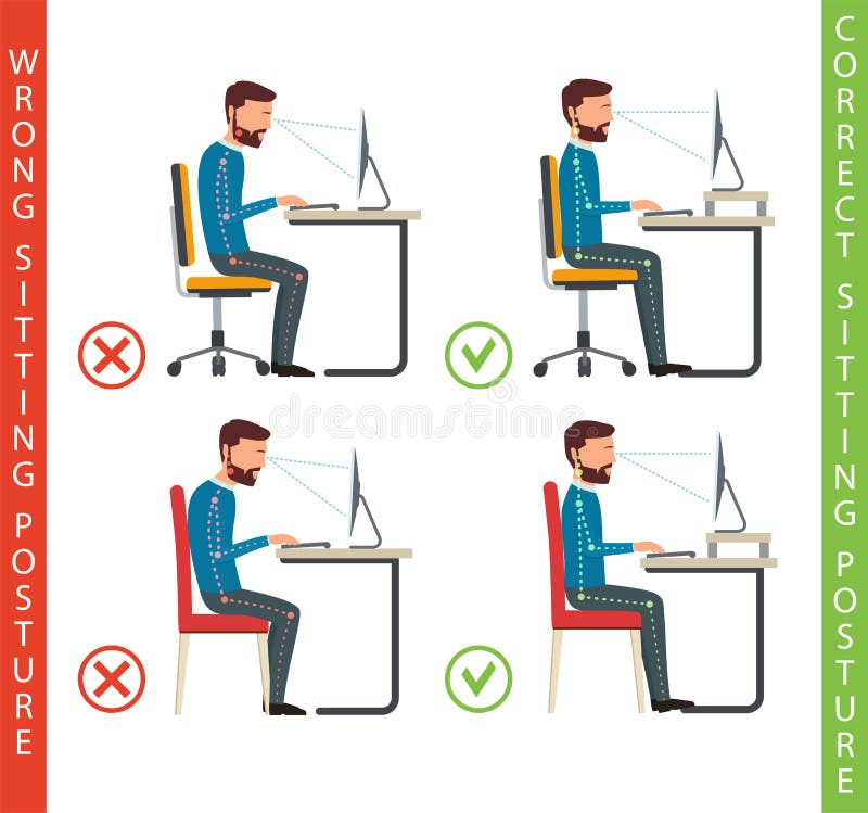Bad and Good Working Position of Human at Computer. Stock Vector ...