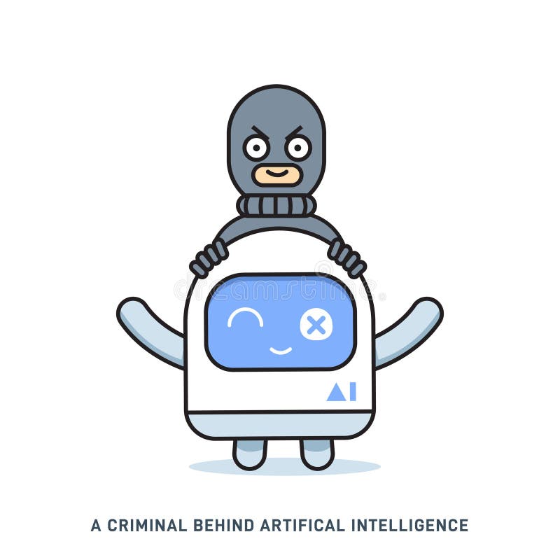 A Bad Guy Behind the Ai Robot. Isolated Vector Illustration Stock ...