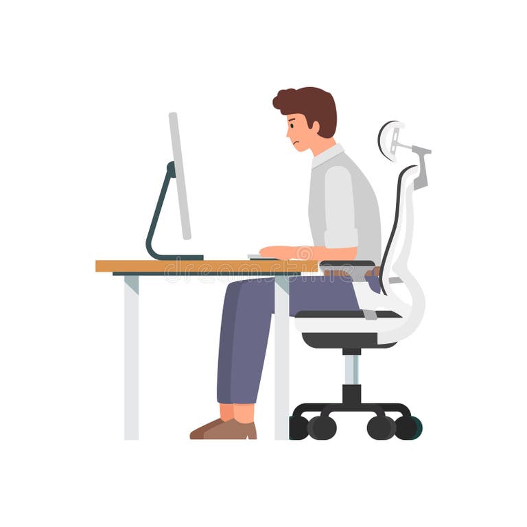 Bad Incorrect Posture for Sitting at Computer Desk Stock Vector ...