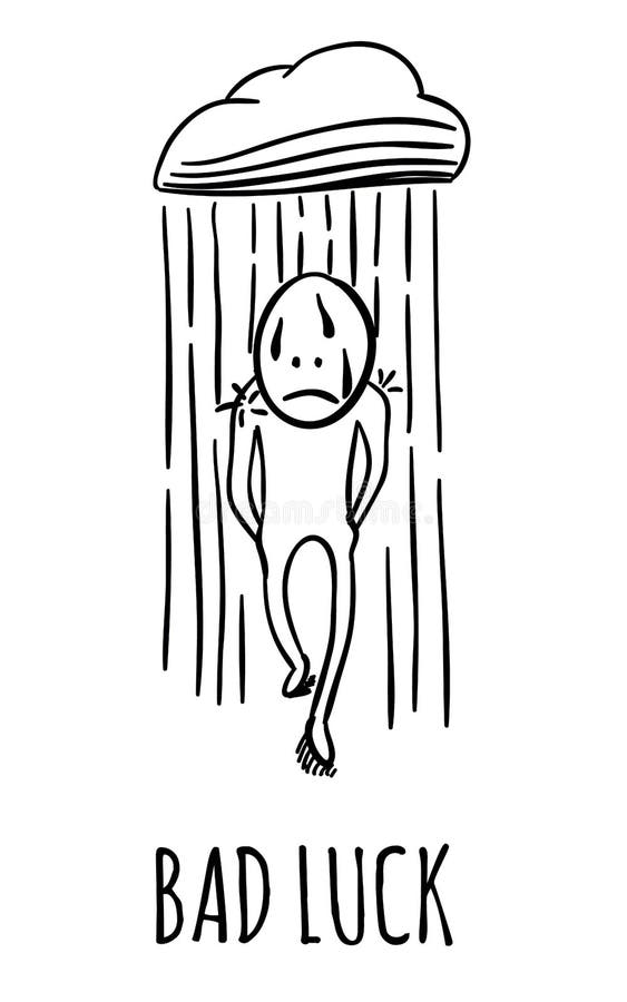Bad Luck! a Man Walking Under the Rain with a Personal Cloud Stock ...