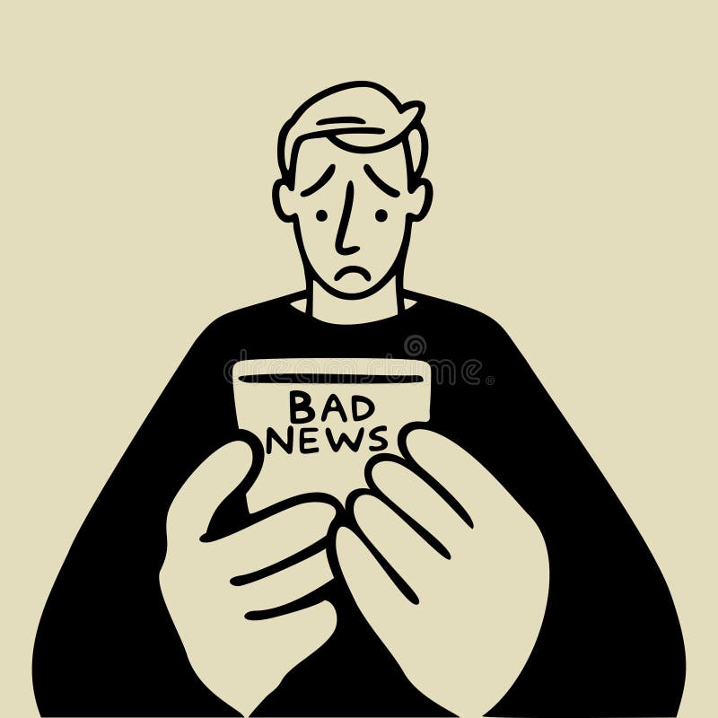 Bad News. Sad Man Reading News on Smartphone Stock Illustration ...
