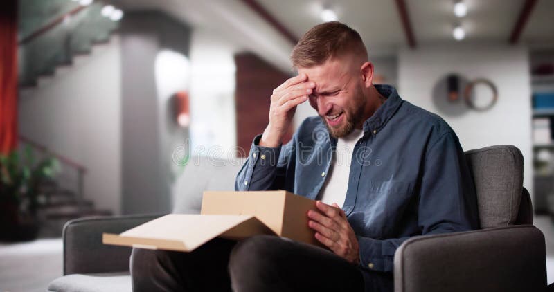 Bad Parcel Box and Sad Man Shopping Stock Image - Image of purchase ...