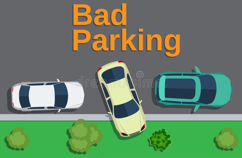 Bad Parking. Top View of a Car Parked on the Lawn. Stock Vector ...