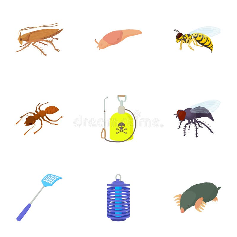 Bad Pests Icons Set, Cartoon Style Stock Vector - Illustration of ...