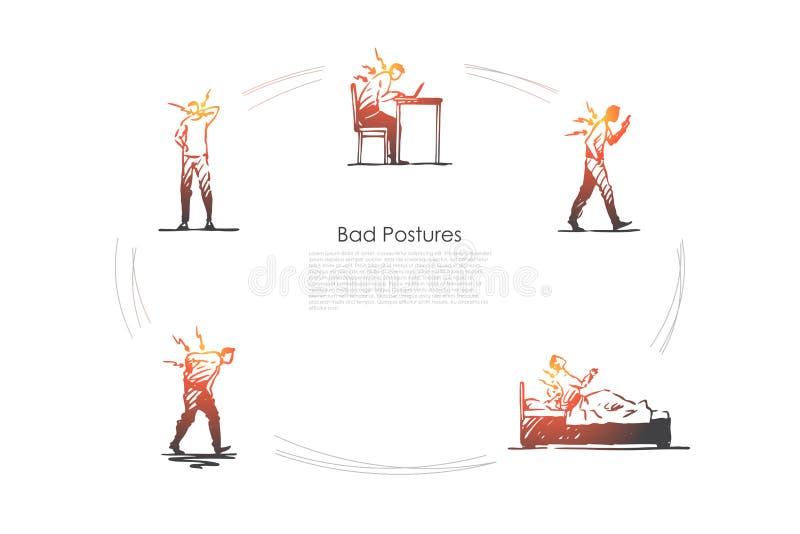 Bad Postures - Man Sitting, Standing and Lying in Bad Postures with ...