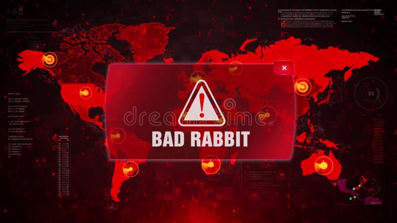 Bad Rabbit Alert Warning Attack on Screen World Map Loop Motion. Stock ...