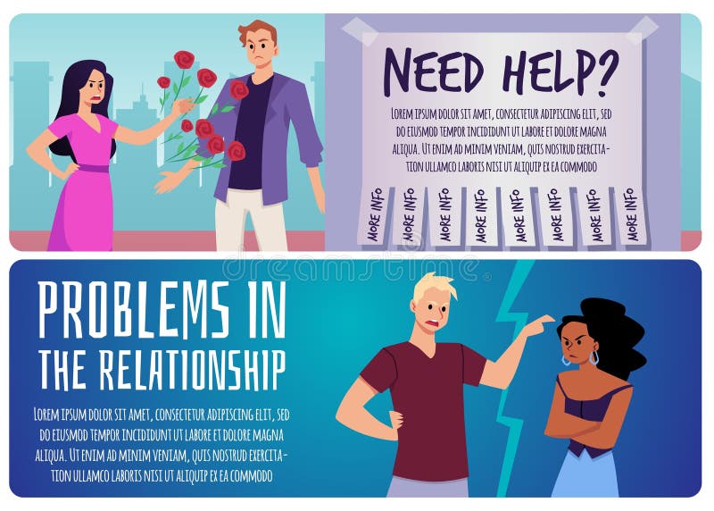 Bad Relationship and Marriage Problems Banners Flat Vector Illustration ...