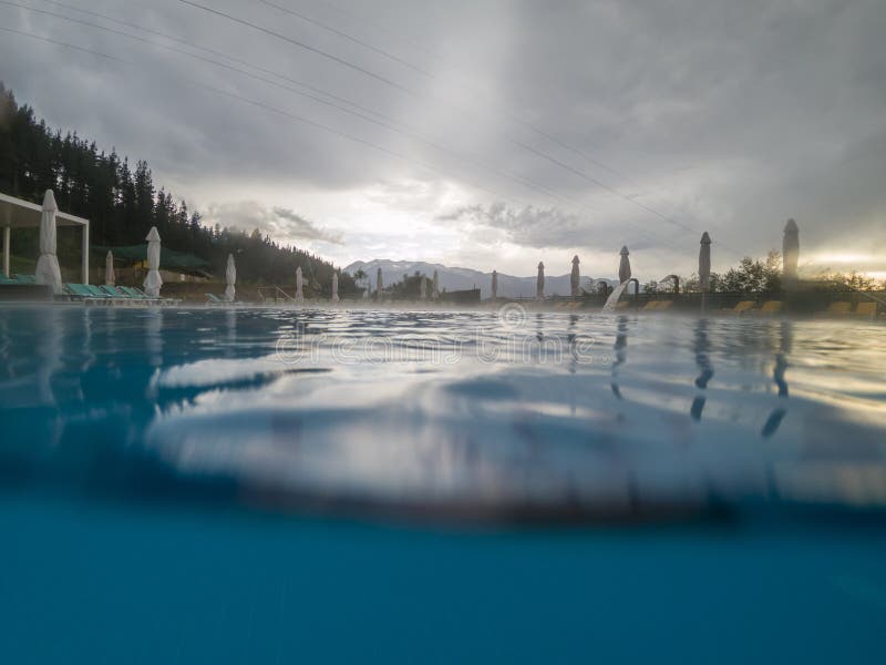 Bad Weather Over a Big Swimming Pool Stock Image - Image of cold ...