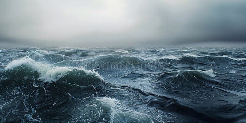Bad Weather Rainy Stormy Ocean with Waves.Macro.AI Generative Stock ...