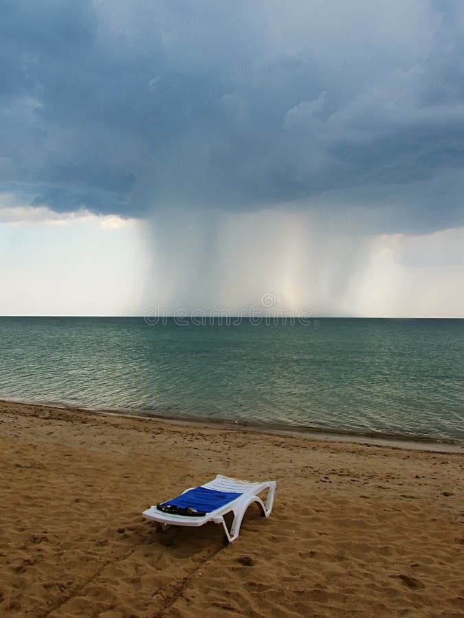 Bad Weather at Sea. Empty Beach. Shizlong on the Sand. it S Raining ...