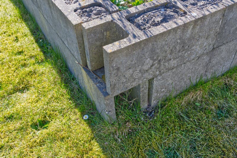 Bad Work Concrete Block Wall Corner in Outdoor Setting Stock Image ...