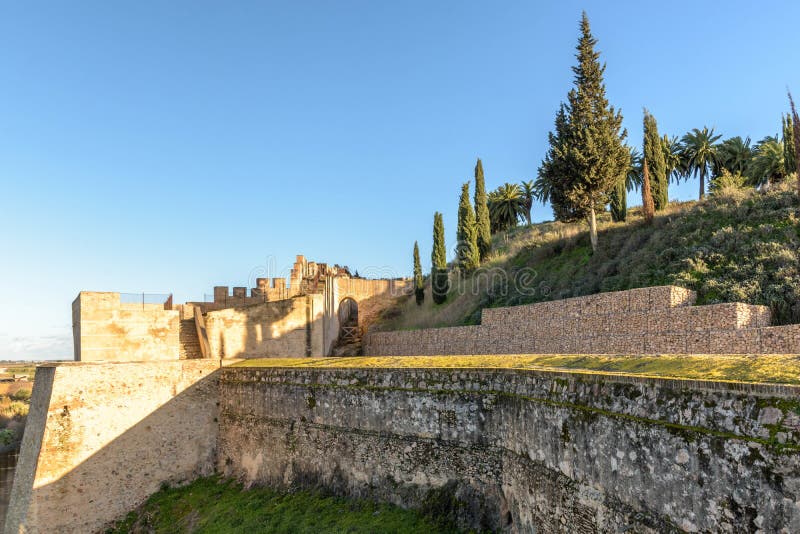 Badajoz Fortress Under the Sunlight and a Blue Sky in Spain Stock Image ...