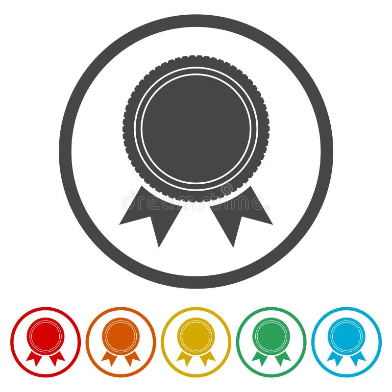 Badge Avec Des Rubans Icône, Le Ruban De Récompense, Icône De Couleur Avec La Longue Ombre ...