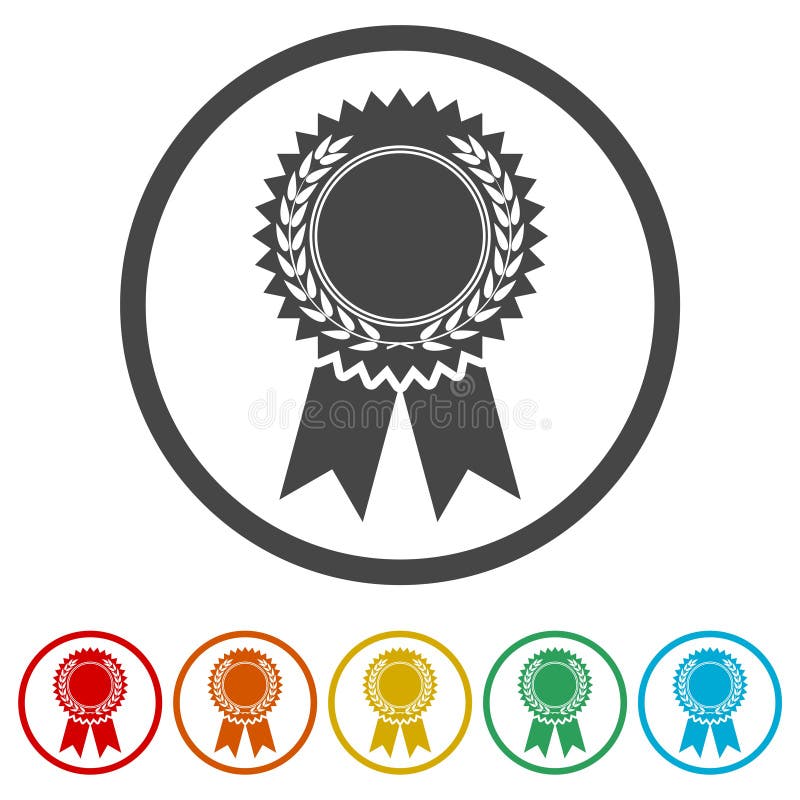 Badge Avec Des Rubans Icône, Le Ruban De Récompense, Icône De Couleur Avec La Longue Ombre ...