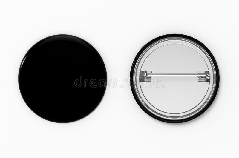 Badge. Blank Black Pin Button Front and Back View . 3D Illustration ...