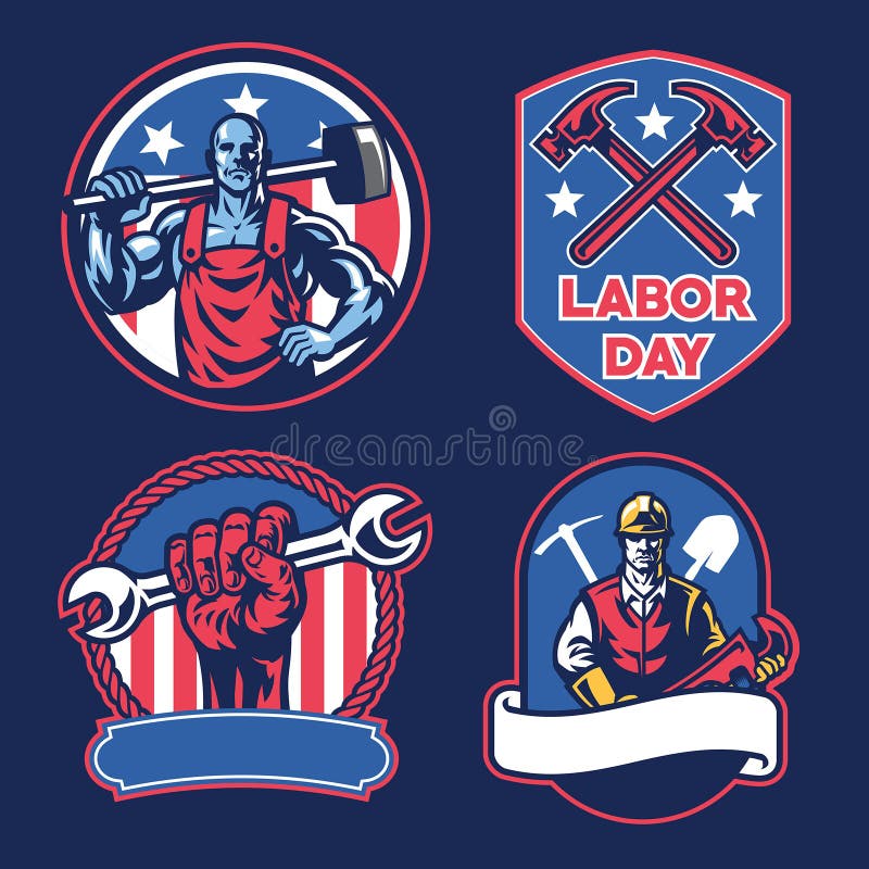 Badge Collection of American Labor Day Stock Vector - Illustration of ...