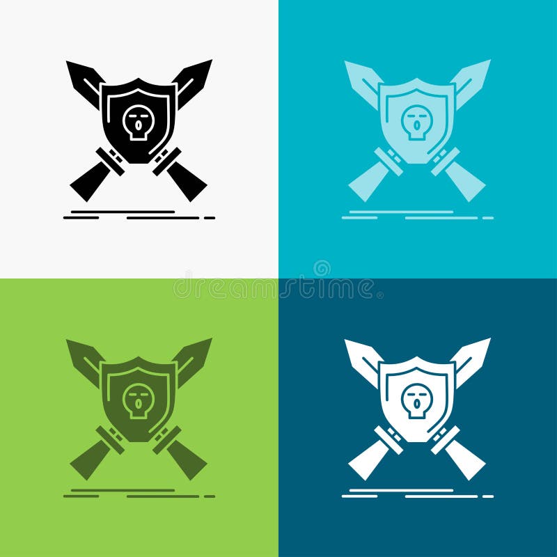 Badge, Emblem, Game, Shield, Swords Icon Over Various Background. Glyph ...