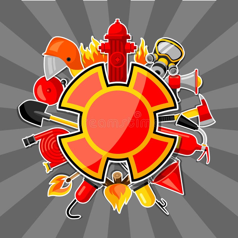 Badge with Firefighting Sticker Items. Fire Protection Equipment Stock ...