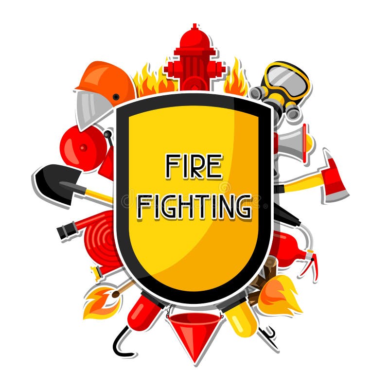 Badge with Firefighting Sticker Items. Fire Protection Equipment Stock ...