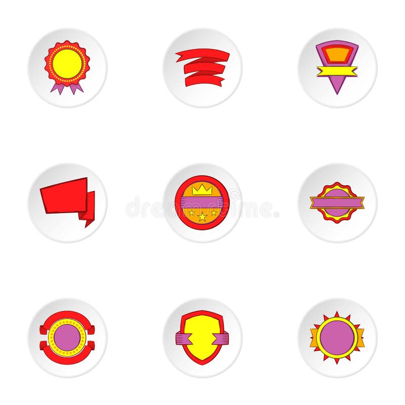 Badge Icons Set, Cartoon Style Stock Vector - Illustration of frame ...