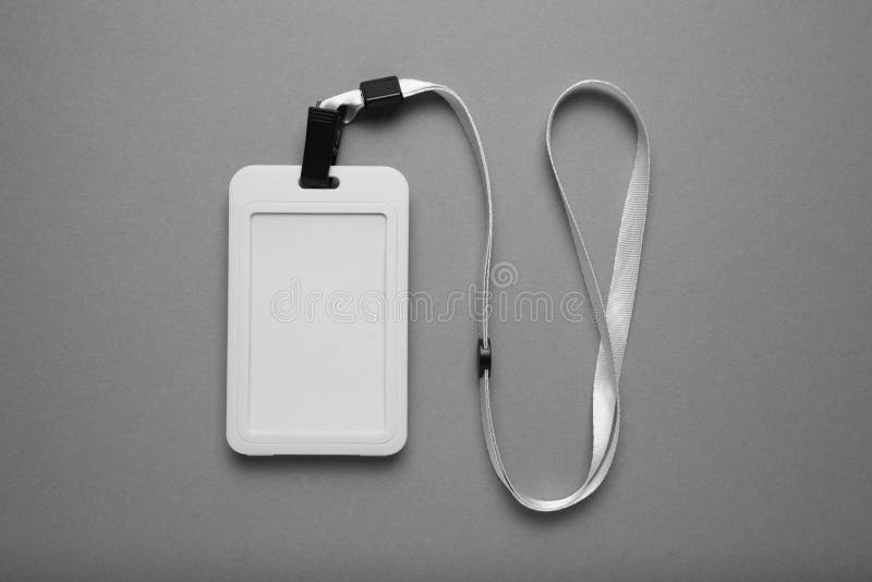 Badge Mockup, Name Tag On Grey Background. White Identification Card ...