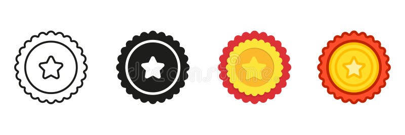 Badge with Star Line and Solid Icon Set. Award Badge Symbol Collection ...