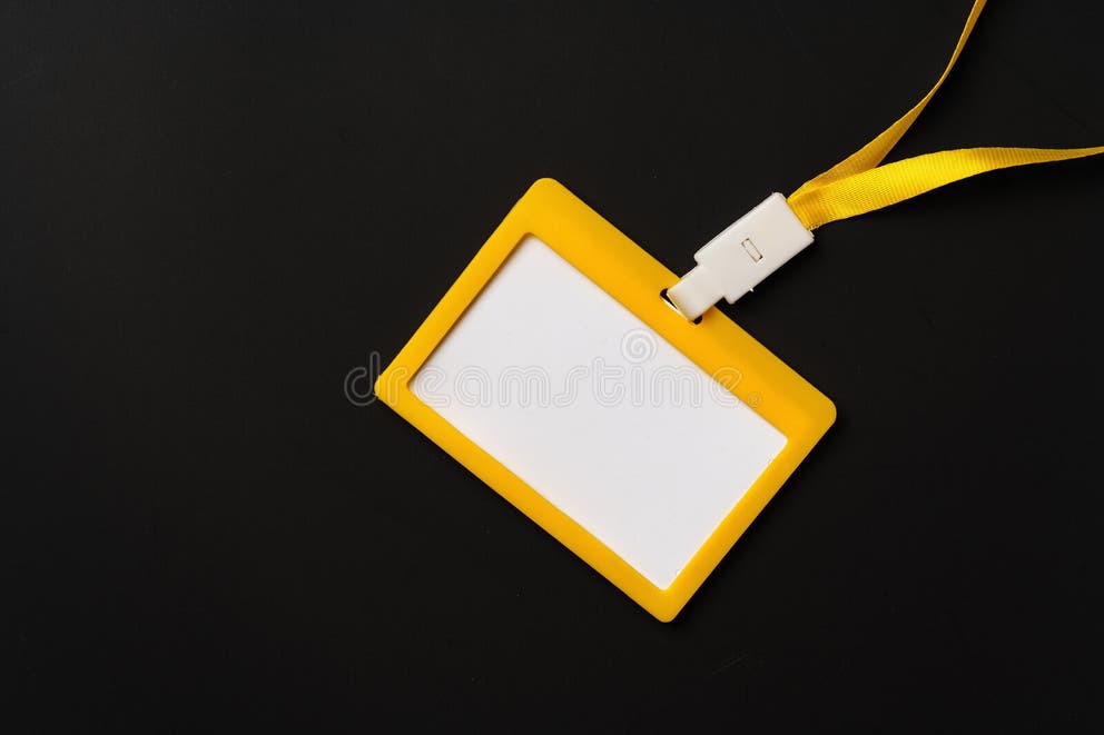 Badge on String on Black Background Top View Stock Image - Image of ...