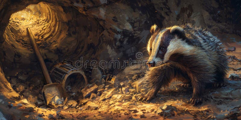 A Badger As a Miner Digging through Underground Tunnels in Search of ...