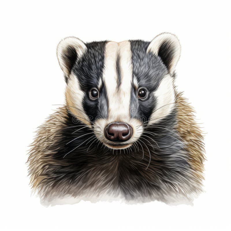 Close-up Flat Drawing of Badger on White Background Stock Illustration ...