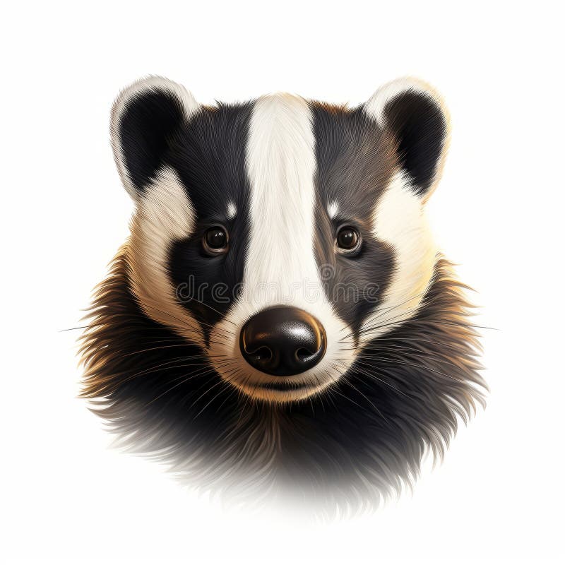 Detailed Badger Close-up Flat Drawing on White Background in 8k Stock ...