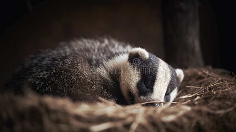 A Badger is Curled Up and Sleeping in a Pile of Hay Stock Illustration ...