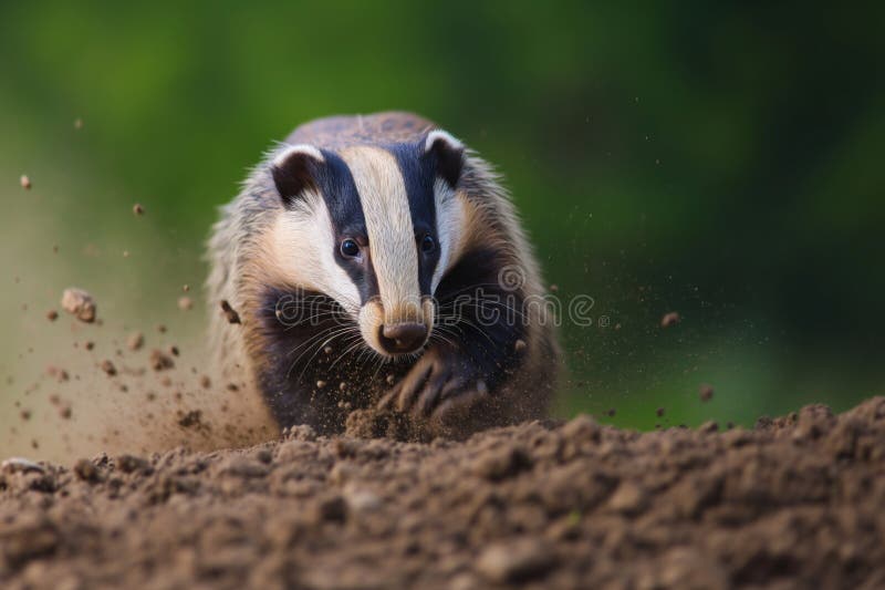 Badger Digging, Kicking Dirt Towards the Camera Stock Image - Image of ...
