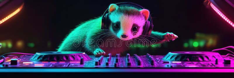 Badger DJ Mixing Music on Turntables. Neon Lights, Fun, and Energetic ...