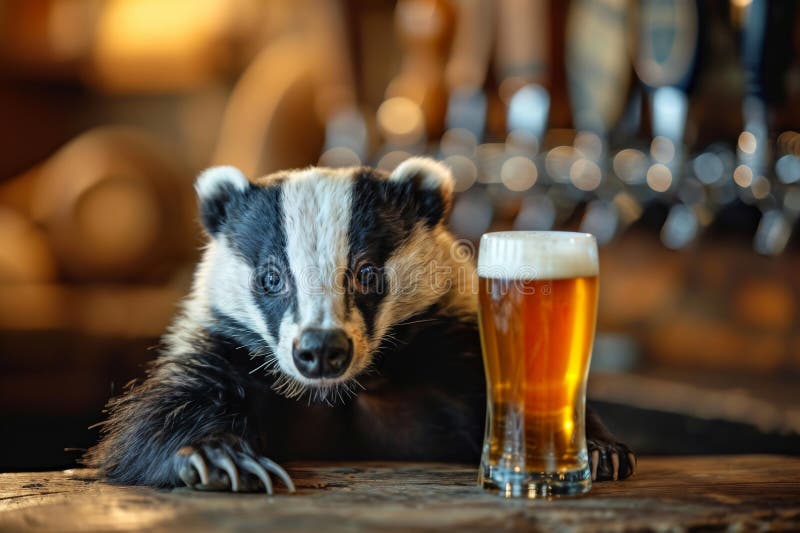 Badger Enjoying a Beer in a Cozy Pub Stock Illustration - Illustration ...