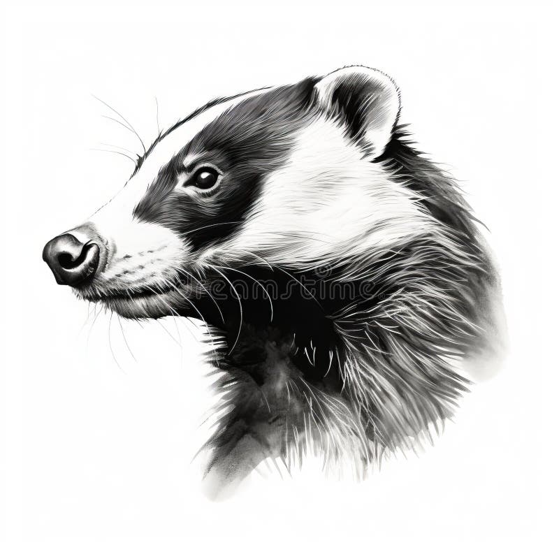 Minimalist Badger Head Silhouette Drawing in One Stroke with Pencil ...