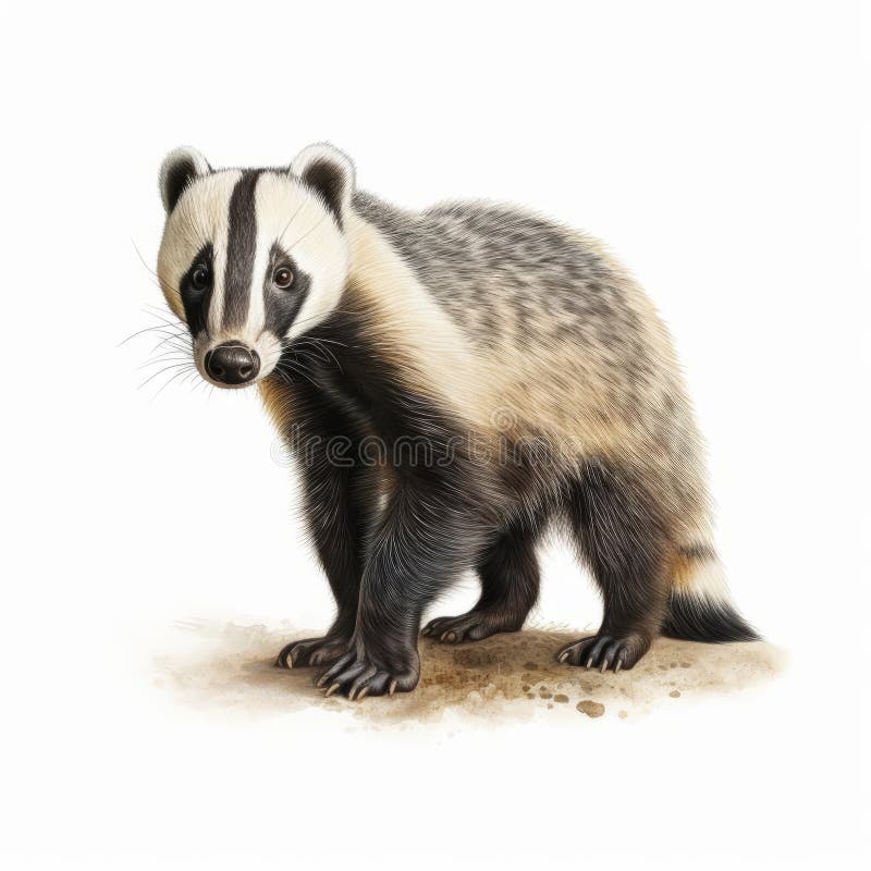 Realistic Badger Portrait on Clean White Background Image Stock ...