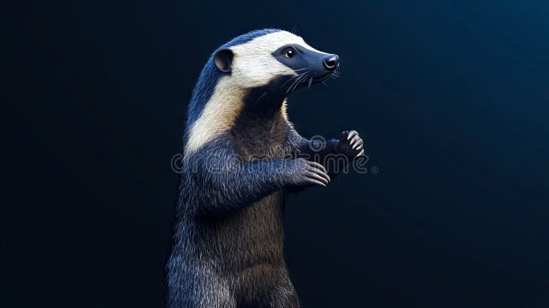 A Badger Standing on Its Hind Legs in the Dark Stock Photo - Image of ...