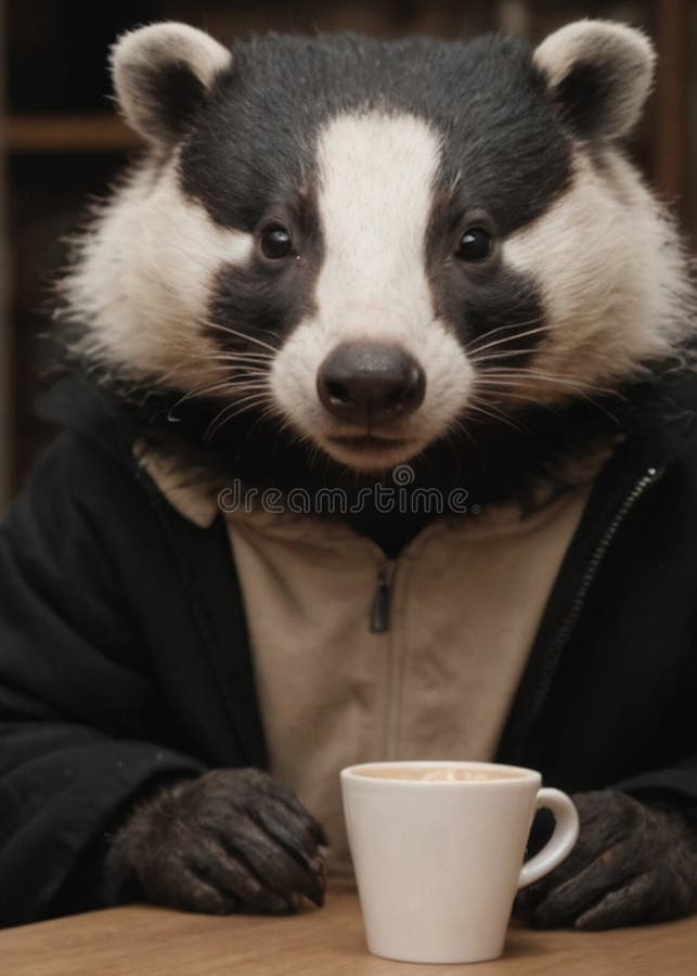 A Badger Wearing a Jacket Holding a Cup of Coffee Stock Illustration ...