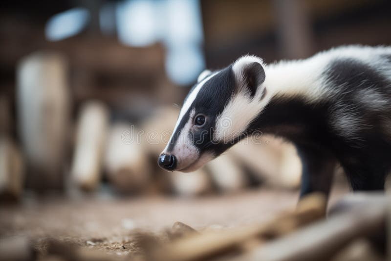 A Badgers Black-and-white Markings Coming into Focus at Den Stock Photo ...