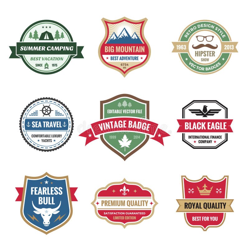 Badges Collection in Retro Style Stock Vector - Illustration of camp ...