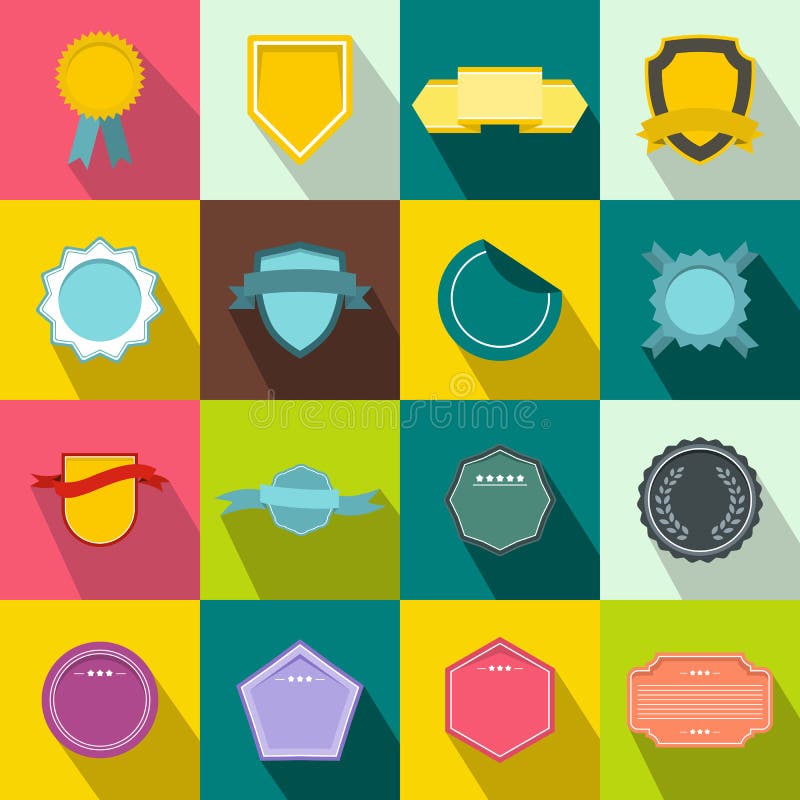 Badges Icons Set, Flat Style Stock Vector - Illustration of emblem ...