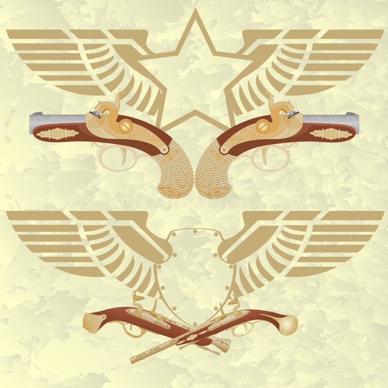 Badges with Wings and Ancient Weapons Stock Vector - Illustration of ...