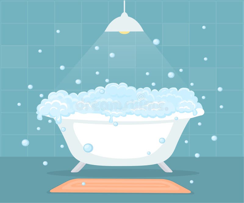 Skåda I Badkar Med Tvålbubblor Skumgummianka Och Ekokartoon För ...