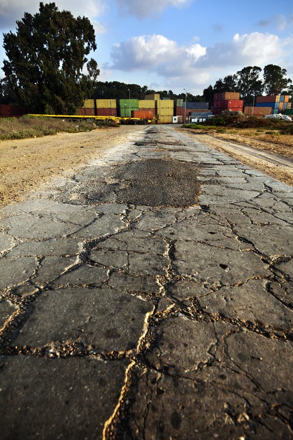 Road To Cargo Containers Storage Stock Image - Image of patch, angle ...