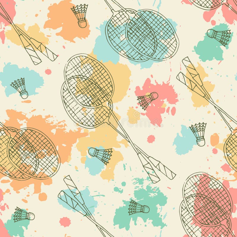 Badminton Accessories: Racket and Shuttlecock, Vector Seamless Pattern ...